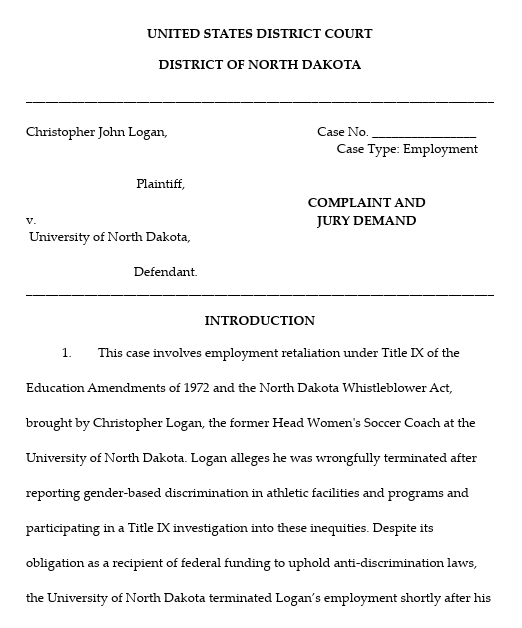Former women's soccer coach Chris Logan files lawsuit against UND ...