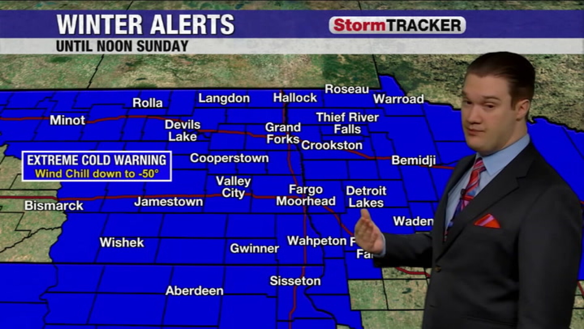 Tracking a brutally cold weekend continuing across the Red River Valley ...